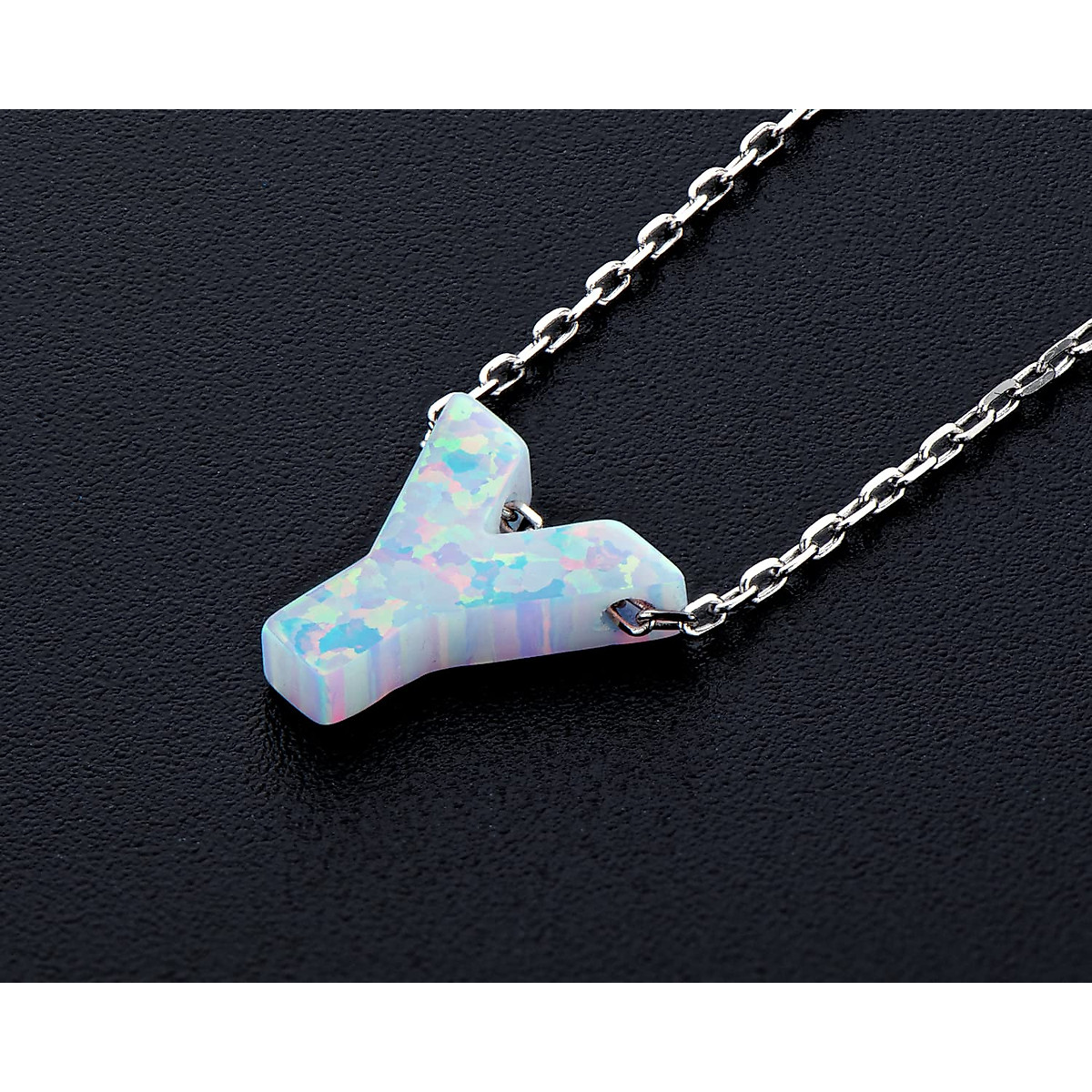 YUNKAI Opal Letter Necklaces for Women, 925 Sterling Silver Initial Necklaces, A-Z Alphabet Necklaces Birthday Gift for Her