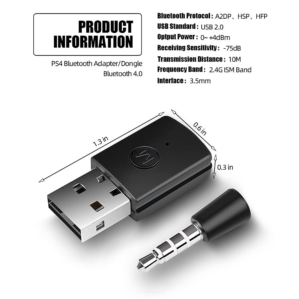 Bluetooth Dongle Adapter USB 4.0 - Zamia Mini Dongle Receiver and Transmitters Wireless Adapter Kit Compatible with PS4/PS5, Support A2DP HFP HSP