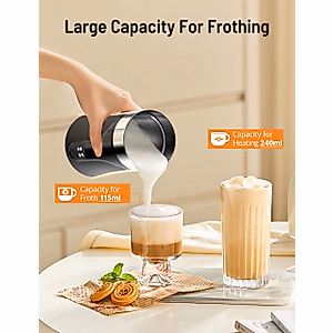 KLEAH 4 in 1 Milk Frother and Steamer, Non-Slip Design, Stainless Steel, Silent Operation Hot & Cold Milk Steamer, Auto Shut-Off Frother for Latte, Coffee, Cappuccino, Macchiato, Easy Cleaning, 240ml