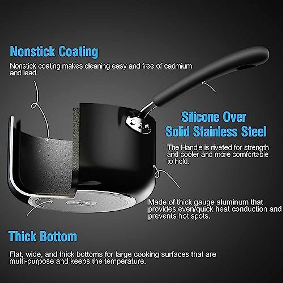 Cook N Home Pots and Pans Nonstick Kitchen Cookware Sets include Saucepan Frying Pan Stockpots 8-Piece, Heavy Gauge, Stay Cool Handle, Black