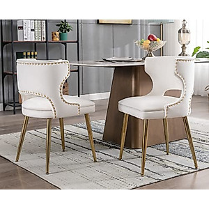 EALSON Velvet Dining Chairs Set of 2 Comfy Upholstered Dining Room Chairs with Gold Metal Legs Modern Accent Kitchen Chairs Armless Side Chairs for Living Room/Dining Room, Beige