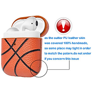 Tekcoo AirPods Case, [Front LED Visible] AirPods Accessories Cover Compatible with Apple Airpods 1 & AirPods 2 Protective PC Plastic Inner + PU Vegan Leather Pattern Skin & Keychain [Basketball]
