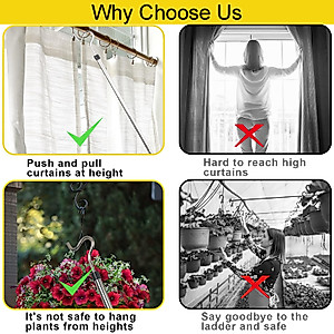 Greeily Clothes Hook Pole, High Reach Garment Hook for Hanging Clothes Light and Plants Extendable from 35" to 50" Made of Stainless Steel Tube with Sponge Handle(1)