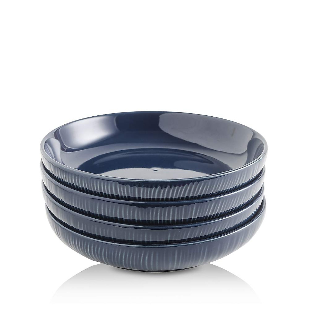 KOOV Ceramic Pasta Bowls Set of 4, 30 OZ Large Salad Bowls Set, Large Bowl For Eating, Pasta Plates, Ceramic Bowls Irregular Striped Series (Aegean)