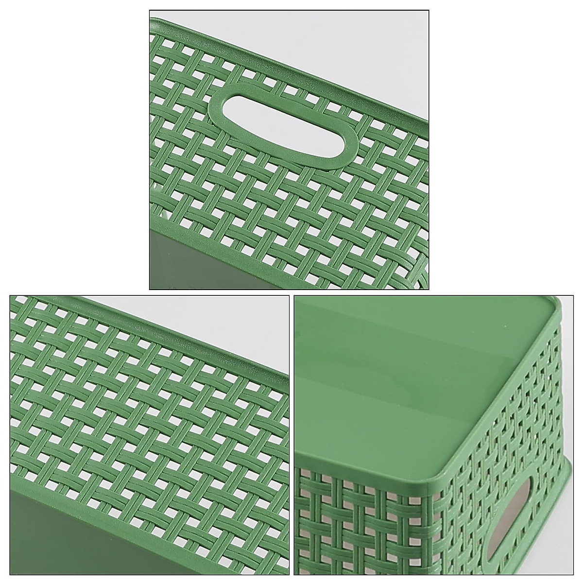 Sandmovie Plastic Woven Storage Baskets, Dark Green, 4 Pack