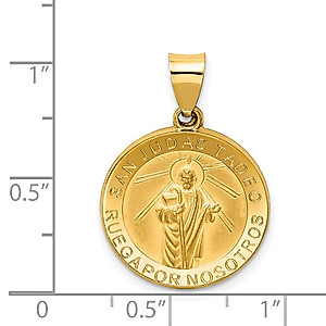 Jewelry Stores Network San Judas Tadeo Ruega Por Nosotros Spanish Words on Round Penny Size Medal Pendant in Real 14k Yellow Gold 19mm