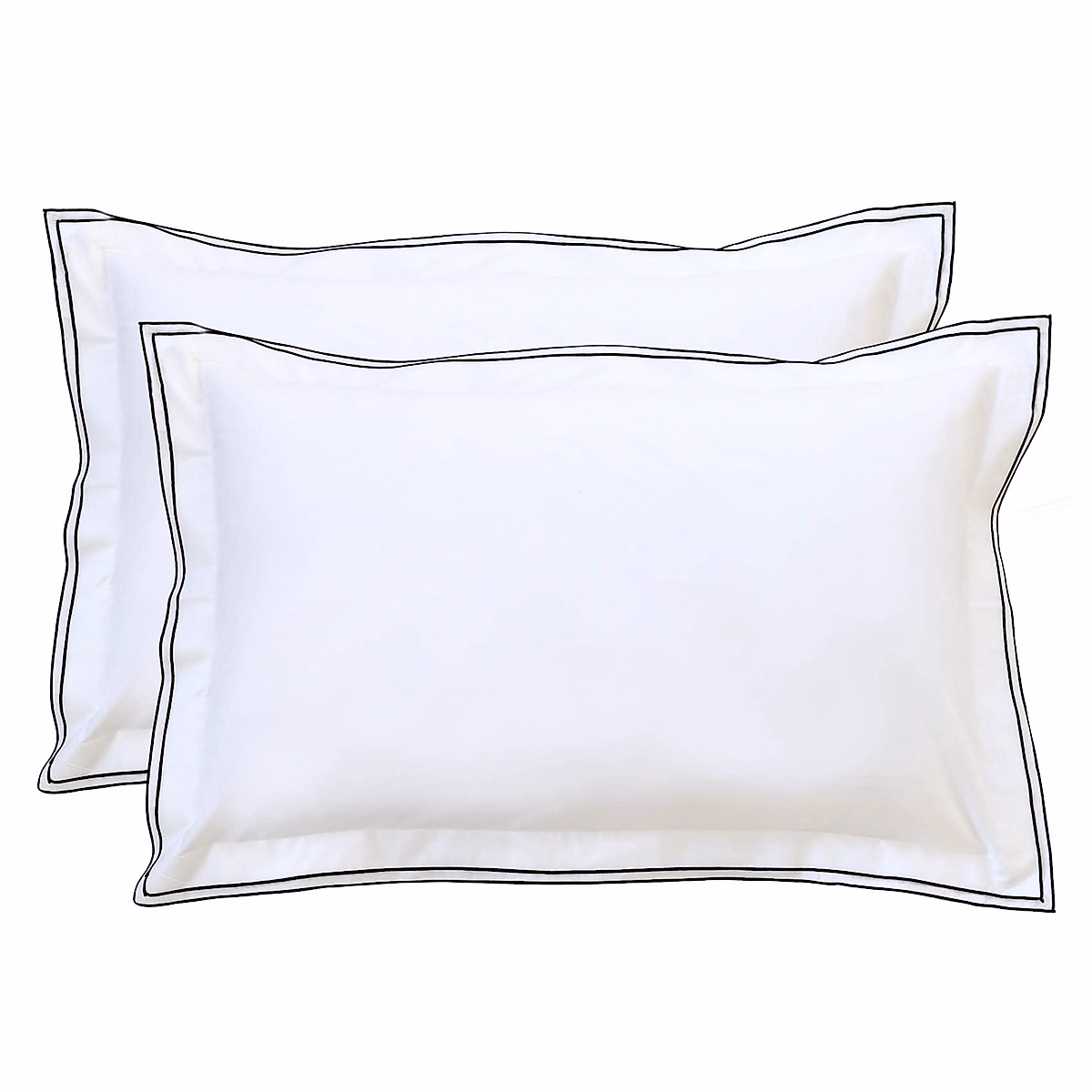 RANZNAZ Set of 2 Elegant Embroidery Pillowcases, Queen Size, 100% Cotton - White Good Feeling Shams, Elegant Trims, Softer and Breathable Pillow Covers, 20x30 inches