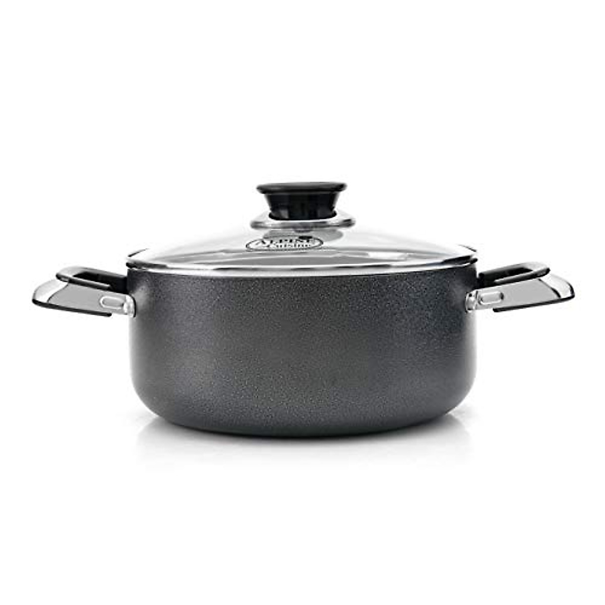 Alpine Cuisine 5 Quart Non-stick Stock Pot with Tempered Glass Lid and Carrying Handles, Multi-Purpose Cookware Aluminum Dutch Oven for Braising, Boiling, Stewing