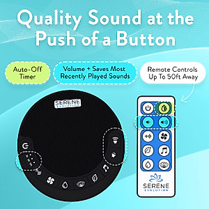 Serene Evolution White Noise Machine for Adults Sleeping or Baby, White Noise Machine for Office Privacy & Noise Cancelling, Sleep Music Machine for Adults, Fan, Ocean, Rain Sounds (60 Sounds, Black)