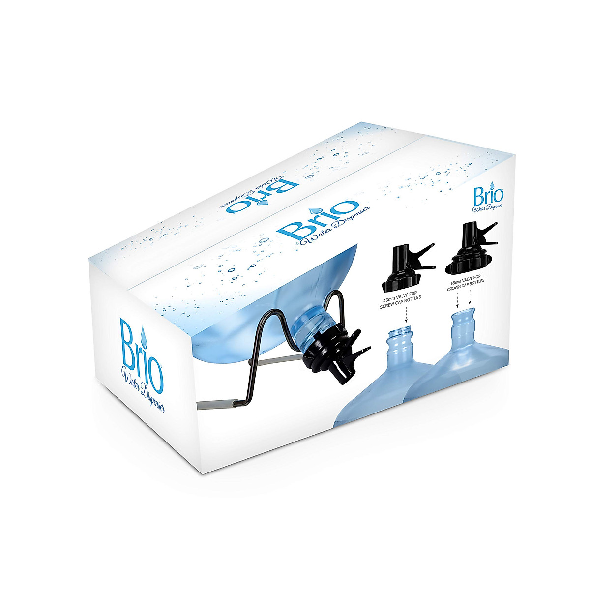 Brio Metal Plated 3-5 Gallon Water Jug Stand and 2 Dispenser Valves, Rust-Resistant Non Slip Water Stand with BPA Free Fast Flow Water Spout Fits Both 48mm and 55mm Bottles 2 CAPS Included (Black)