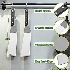 Metal Spatula Set, HaSteeL Stainless Steel Long Narrow Griddle Spatula, Heavy Duty Burger Turner Pancake Flipper with ABS Handle, Griddle Accessories Tools for BBQ Flat Top Cast Iron Grilling Cooking