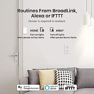 BroadLink Smart Touch Wall Light Switch, 1-Gang Single Live Wire Switch, No Neutral or Capacitor Required, Glass Panel, Works with Alexa, Google Home and IFTTT, Hub Required (with Hub)
