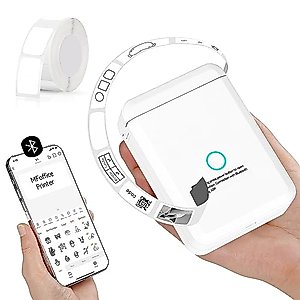 MFoffice Portable Label Makers for Labeling, White D110 Label Maker Machine with Tape, Multiple Thermal Mini Label Printer Bluetooth Wireless Rechargeable Printer for Home Office Organization