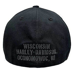 Harley-Davidson Men's Dark Custom Curved Bill Stretch Fit Baseball Cap, Black (S/M)