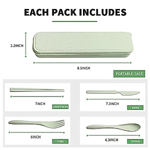 Reusable Utensil Set with Case,Travel Utensil with Chopsticks,Wheat Straw Silverware Including Knife Spoon Fork 4 Sets for Travel Picnic Camping or Daily Use(Green,Beige,Pink,Blue)