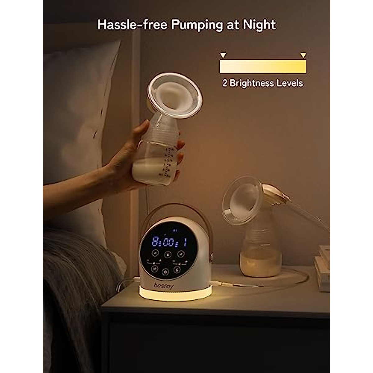 Besrey Double Electric Breast Pump: 200% EFFICIENT with Double Pump & Double Valve, 3 Modes 9 Levels, Memory Function, 10 Breastmilk Storage Bags & 21mm/24mm Flanges Breastfeeding Pump