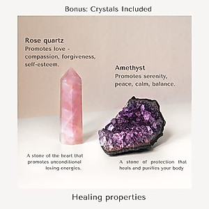 HOMENOOK Crescent Moon Shelf Set with Amethyst and Rose Quartz Crystals & Stars - Black Moon Shelf Wall Decor or Tabletop - Display for Crystals and Accessories - Made with Paulownia Wood