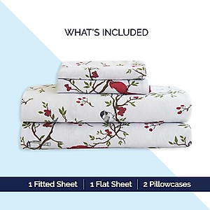 Elegant Comfort Soft 4-Piece 100% Turkish Cotton Flannel Sheet Set - Premium Quality, Deep Pocket Fitted Sheet, Ultra Soft, Cozy Warm Flannel Sheets - Twin, Cardinal