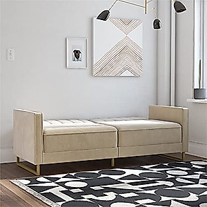 Novogratz 2358179N Skylar Coil, Modern Sofa Bed and Couch, Ivory Velvet Futon