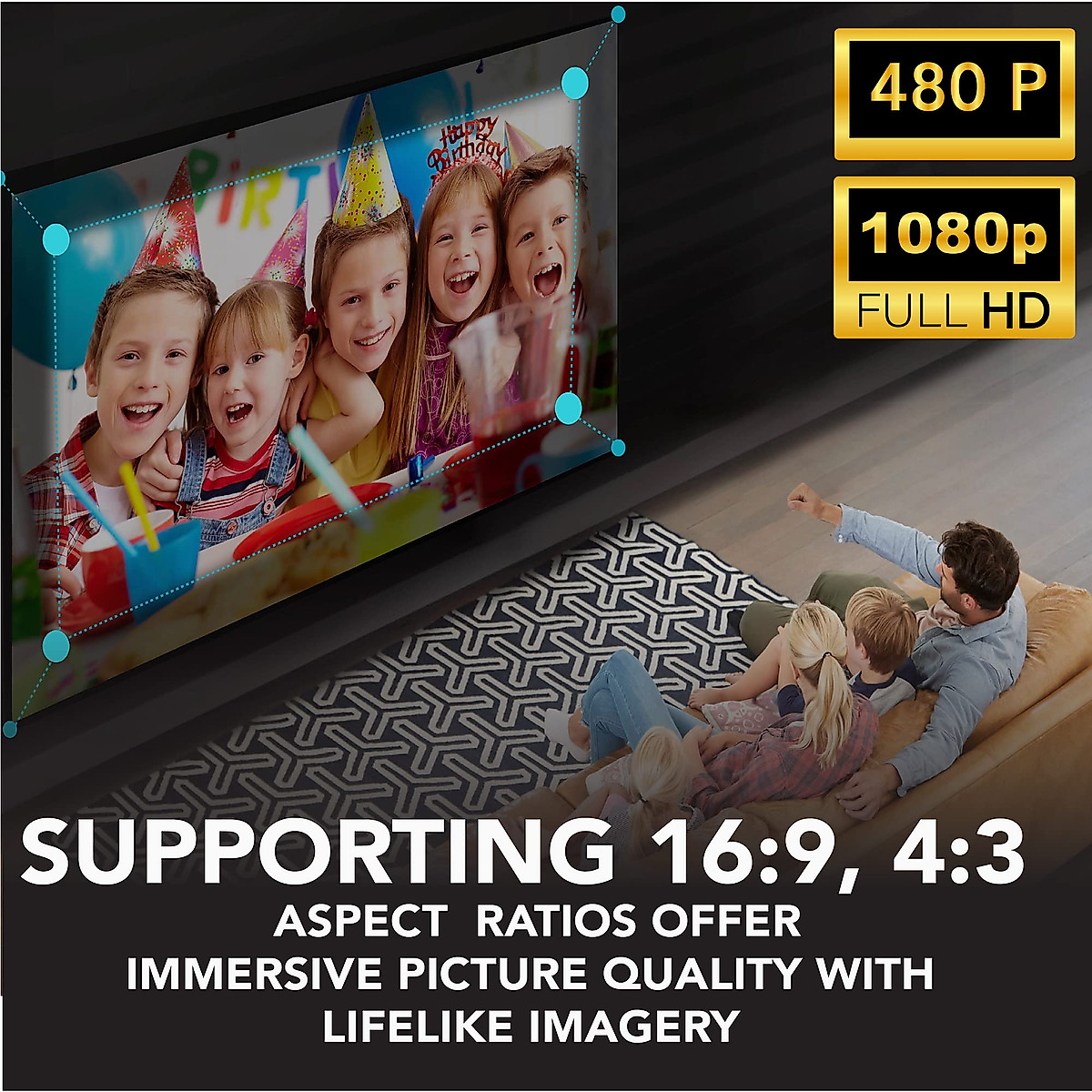 RCA - RPJ060 Portable Projector Home Theater Entertainment System, Long Lasting Battery - 2.5 Hours per Charge - Outdoor, Rechargeable, Speakers - Enjoy Without Any Cable on The go - Phone/Stick/PC