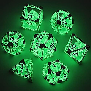 HNCCESG Glow DND Dice Hollow Polyhedral Dragon Metal Dice Set Luminous RPG D&D Dice for Dungeons and Dragons Role Playing MTG Table Games Pathfinder Warhammer Shadowrun (3D Green Light)