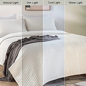 DAWNDIOR King Quilt Bedding Sets & Collections Modern Farmhouse Boho Luxury Neutral Stitch Bedspread Coverlet Soft Lightweight Cream Reversible Comforter for Summer (1 Quilt,2 Pillow Shams)