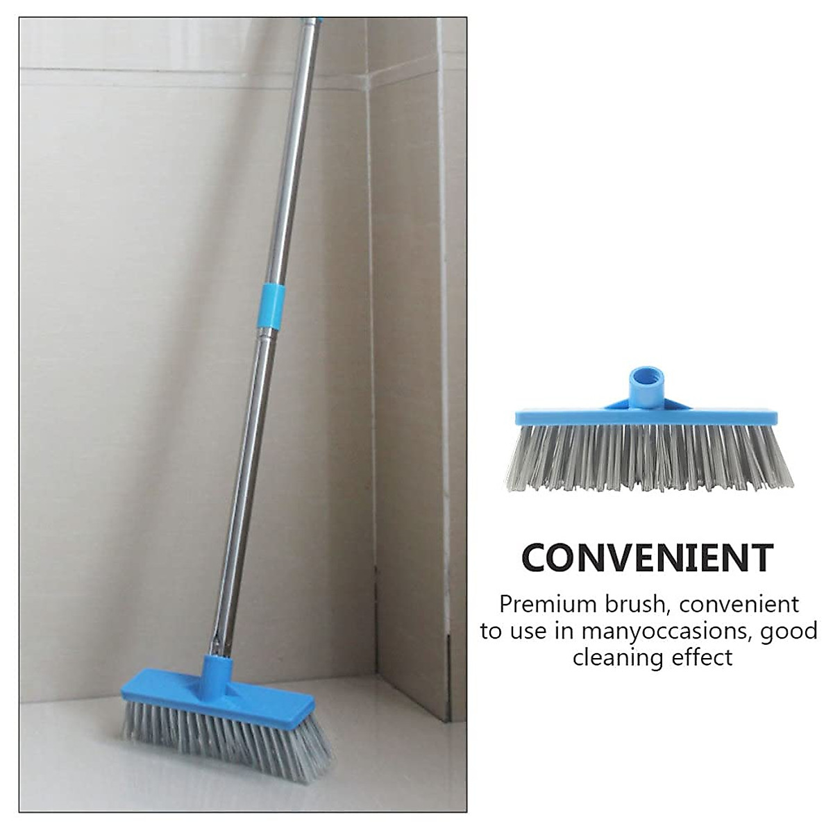 Generic Floor Scrubber Push Broom Brush Outdoor Stiff Broom Head Handle Heavy Duty Indoor Rough Surface Scrub Brush Broom for Floor Cleaning Deck Wall Tile Floor Driveway Outdoor Broom