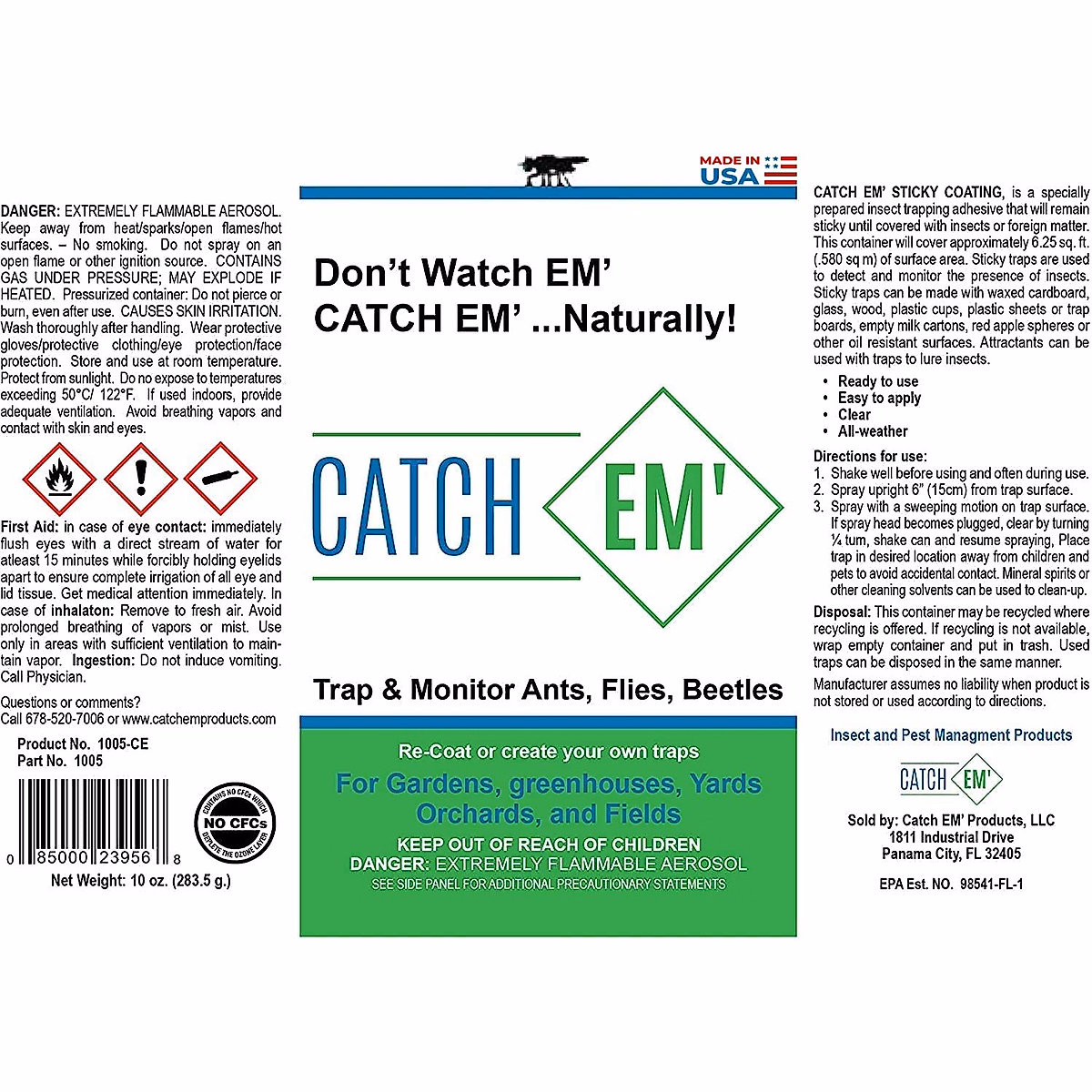 Catch EM' Sticky Coating Aerosol 10oz, Insect Trap Coating