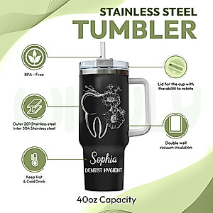 Hyturtle Personalized Dentist Tumbler - Dental Hygienist Gift For Women Men - Dentist Gifts - Dentist Appreciation Gifts - Gift for Birthday - Custom Name Tumbler 40oz Stainless Steel Coffee Cup