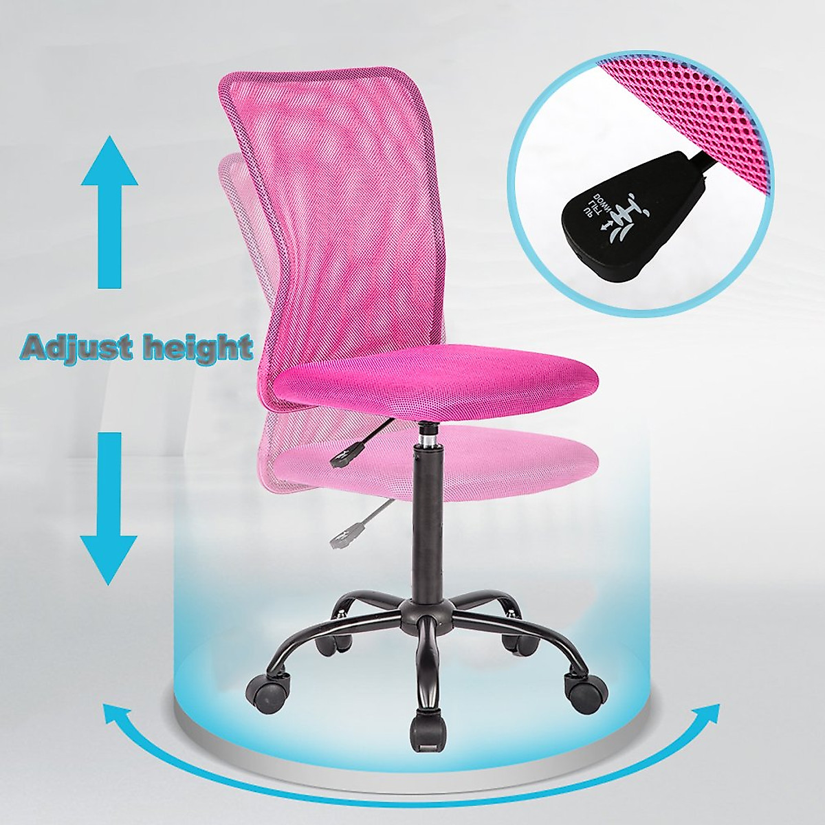 Mid Back Ergonomic Computer Office Chair Executive Desk Task Mesh Chair Rolling Swivel Chair with Lumbar Support for Back Pain(Pink)