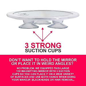 10X Magnifying Mirror with Suction Cup for Precise Eye Makeup, Blackhead/Blemish Removal – Round 6” Circle Glass with Magnifier & 3 Suction Cups