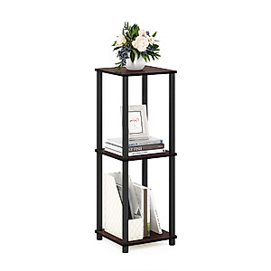 Furinno Turn-N-Tube End Table Corner Shelves, Set of 2, Dark Cherry/Black