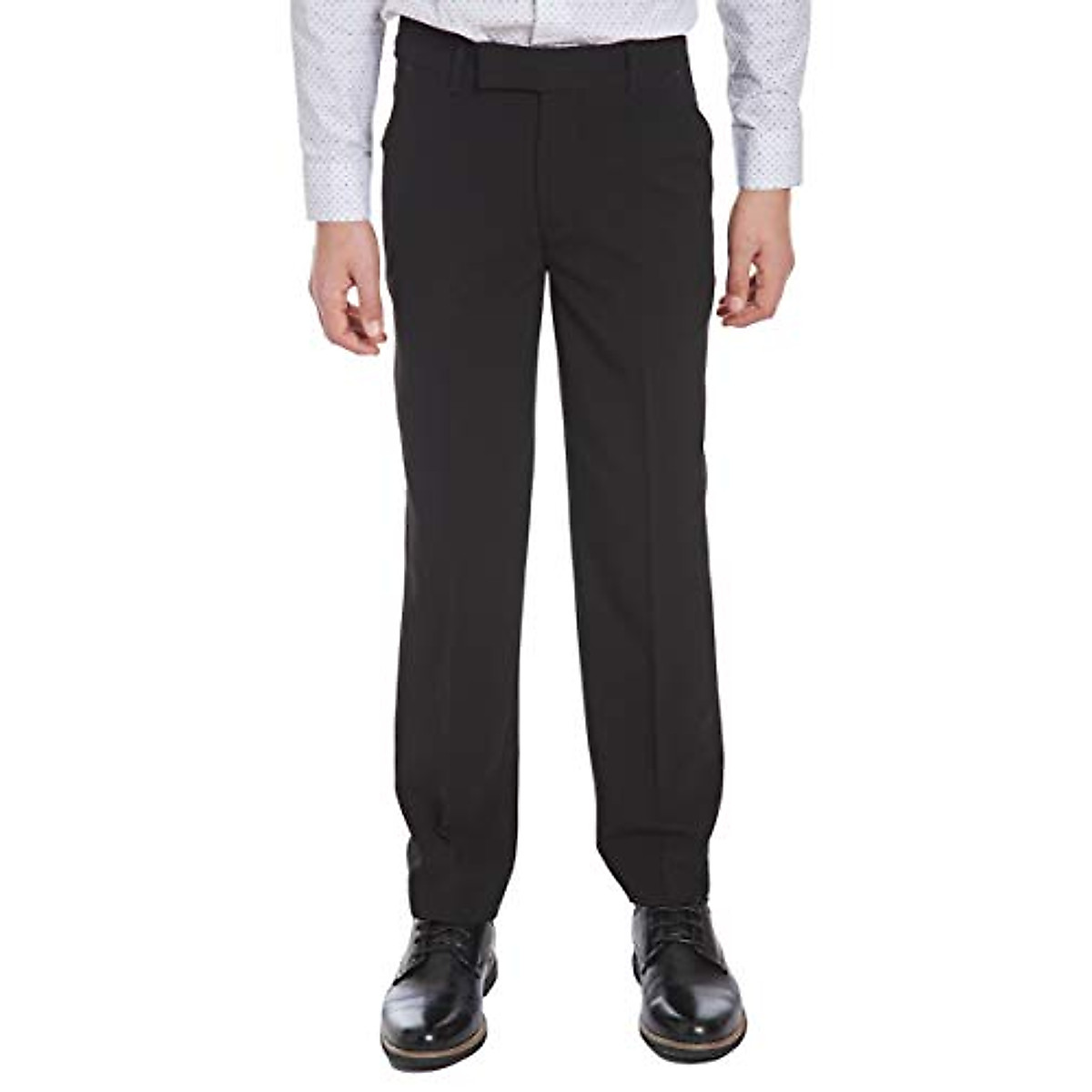Calvin Klein Boys Flat-Front Bi-Stretch Dress Pant, Straight Leg Fit & Hemmed Bottom, Belt Loops & Functional Front Pockets, Black, 10