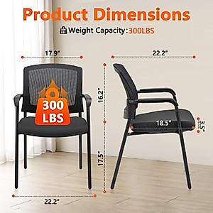 CLATINA Office Reception Guest Chair Mesh Back Stacking with Ergonomic Lumbar Support and Thickened Seat Cushion for Waiting Conference Room Black 4 Pack