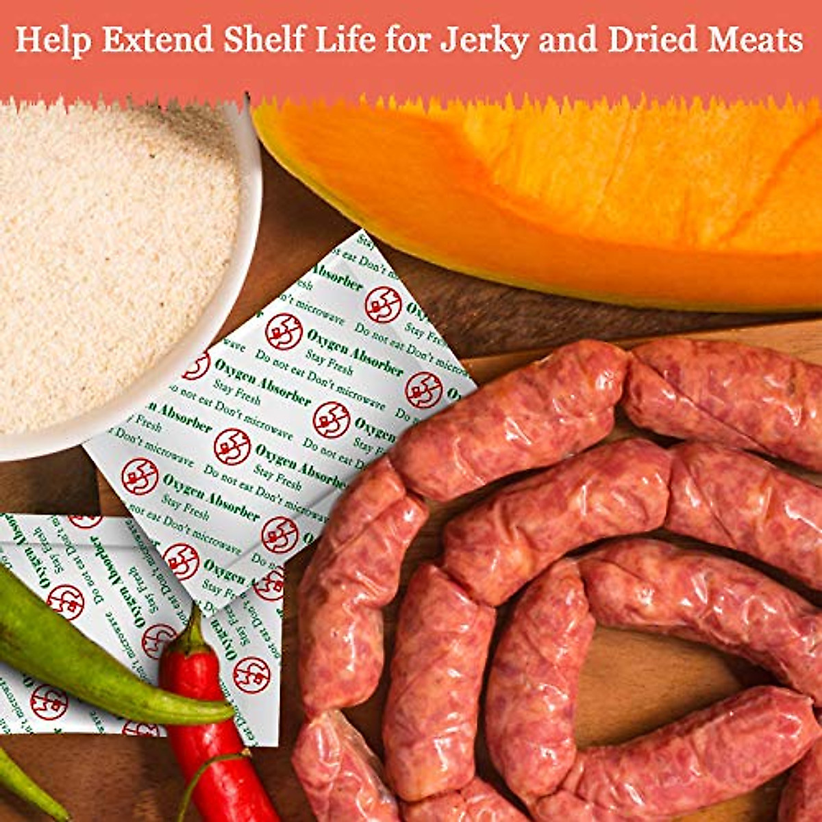 KitVacPak(50Packets)300cc Food Grade Oxygen Absorbers Packets for Home Made Jerky and Long Term Food Storage