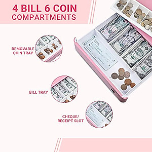 Tera 13" Auto Open Cash Register Drawer Heavy Duty with Micro Switch Fully Removable Insert Tray 5 Keys 4 Bill 6 Coin Media Slot 12V RJ12 Key-Lock (Round Corner) for POS System Small Business 330R