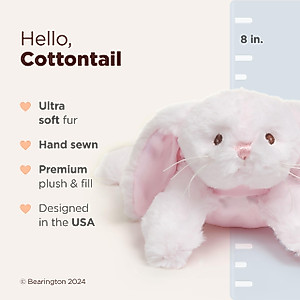 Bearington Baby Cottontail Plush Stuffed Animal Pink Bunny with Rattle, 8 inches