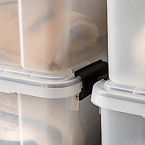 IRIS USA 19 Quart WEATHERPRO Plastic Storage Box with Durable Lid and Seal and Secure Latching Buckles, Weathertight, Clear with Black Buckles, 6 Pack