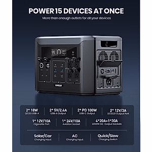 EENOUR Portable Power Station F2000, 2048Wh LiFePO4 Battery Backup, 48 Mins Fast Charging, Expandable to 16KWh, 4X2200W AC Outlets(4000W Peak), 30A RV Output, Solar Generator for Camping RV Home Use
