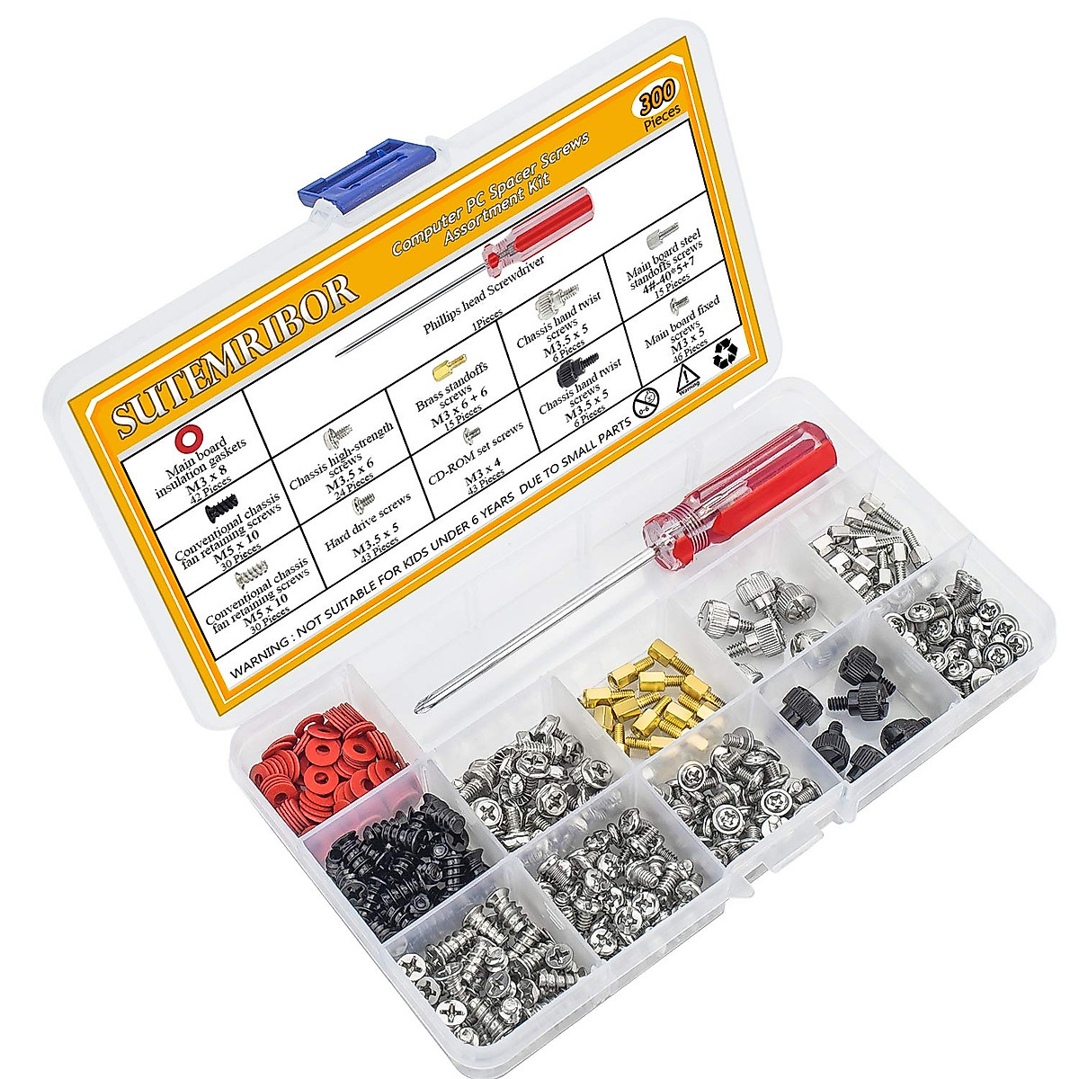 Sutemribor 300PCS Personal Computer Screw Standoffs Set Assortment Kit with a Screwdriver for Hard Drive Computer Case Motherboard Fan Power Graphics