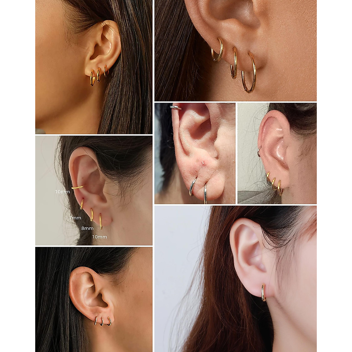 Jewseen 14K Gold Tiny Hoop Earrings Huggie Hoop Earrings 20G Small Endless Hinged Hoops for Earlobe 6mm 8mm 10mm Septum Hoop Septum Ring Cartilage Helix Earrings Nose Hoop for Women Men