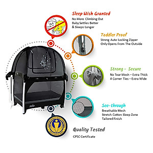 Aussie Cot Net Crib Tent Fits a Pack n Play - Portable Travel Tent to Keep Baby from Climbing Out - Black Crib Netting Helps Settle Baby to Sleep Better and Longer