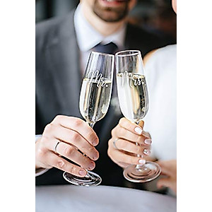 Sweetzer & Orange Bride and Groom Champagne Glasses (8 oz) Engraved Mr and Mrs Glasses for Wedding Glasses and Toasting Flutes, Bridal Shower Gifts, Engagement Gift. Boxed Mr and Mrs Gifts