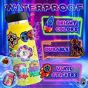 300 PCS Neon Stickers Pack,Cool Stickers for Teens Adults Kids,Waterproof Trendy Stickers for Skateboard Water Bottle Laptop Scrapbook Luggage