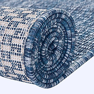 Unique Loom Collection Casual Transitional Solid Heathered Indoor/Outdoor Flatweave Area Rug, Rectangular 9' 0" x 12' 0", Blue/Navy Blue