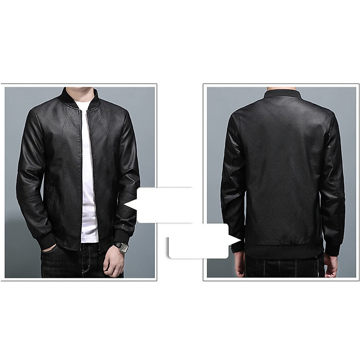 Maiyifu-GJ Men's Lightweight Faux Leather Flight Jacket Fall Softshell Bomber Coat Outwear PU Full-Zip Military Windbreaker (Black 1,Large)