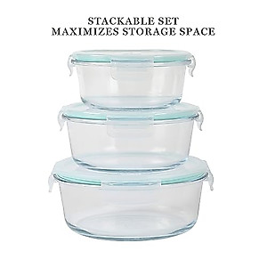 Martha Stewart Lamoine 6 Piece 44 oz, 32 oz, 22 oz Round Storage Borosilicate Glass Container Set w/PP Snap Martha Blue Lids