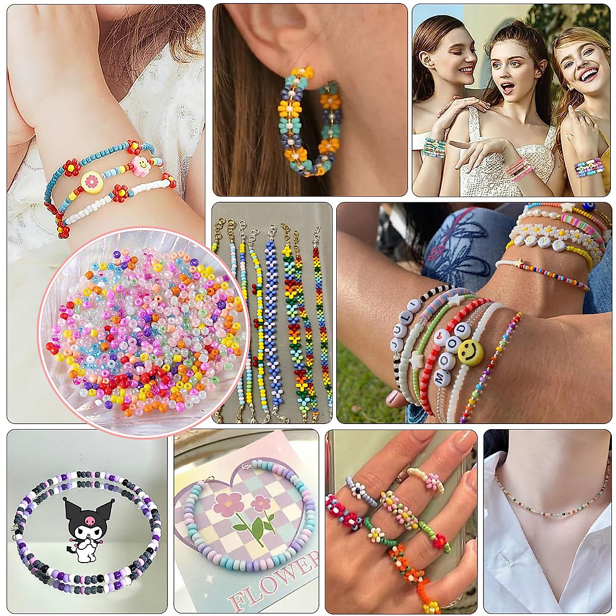 TINY FUN 6 Boxes 16800pcs 72 Colors Clay Beads and 48 Colors Glass Seed Beads for Friendship Bracelets Making Kit Heishi Beads with Letters Beads