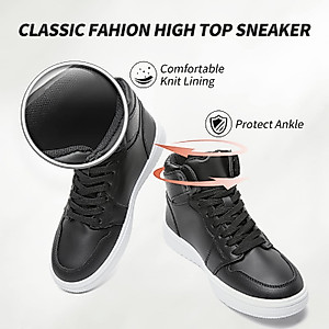 XRH Womens High Top Sneakers PU Leather Running Shoes Non Slip Walking Athletic Tennis Shoes for Women Ankle Boots(Black Dark.US8)