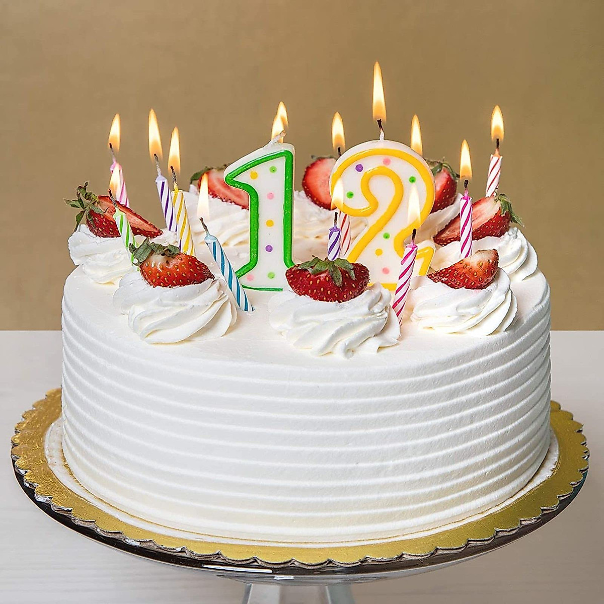 BLUE PANDA - 154-Piece Candles Number 0-9 Rainbow Stripes Birthday Cake Numeral Topper Decorations with Holders for Party Decor